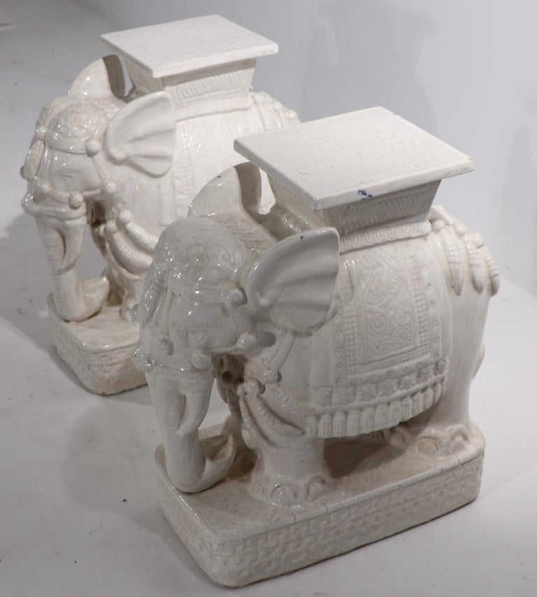 Pr. Vintage Elephant Form Ceramic Table Stands at 1stDibs