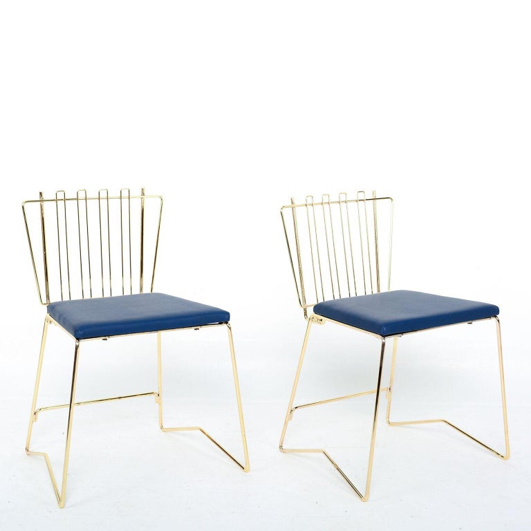 PR03 Stacking Fancy Folding Chair Brass Finish Faux Leather in Blue For ...