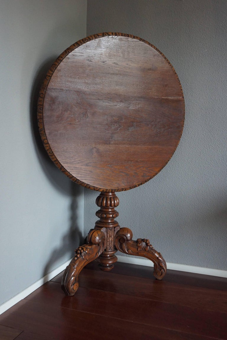 Practical Size 19th Century Handcrafted and Hand-Carved Oak Tilt-Top ...