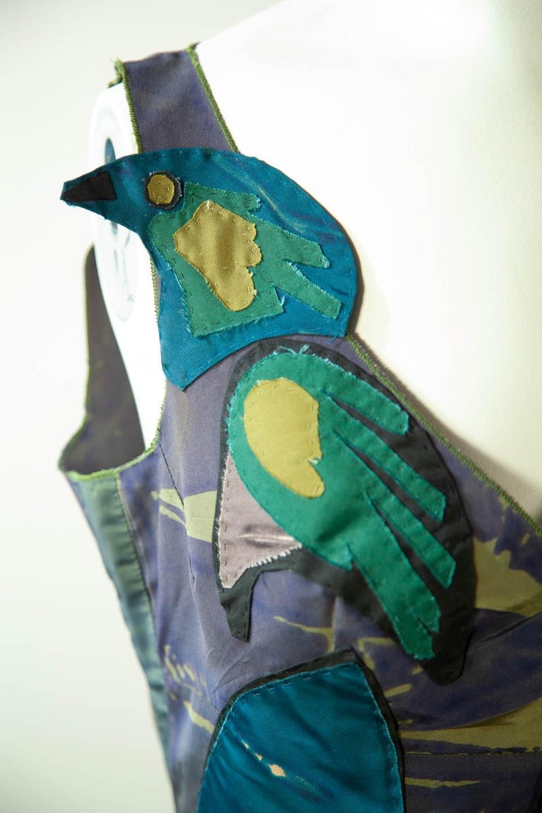 Prada, Silk Peacock Appliqué, Limited Ed. Runway Collection Dress, S/S ...
