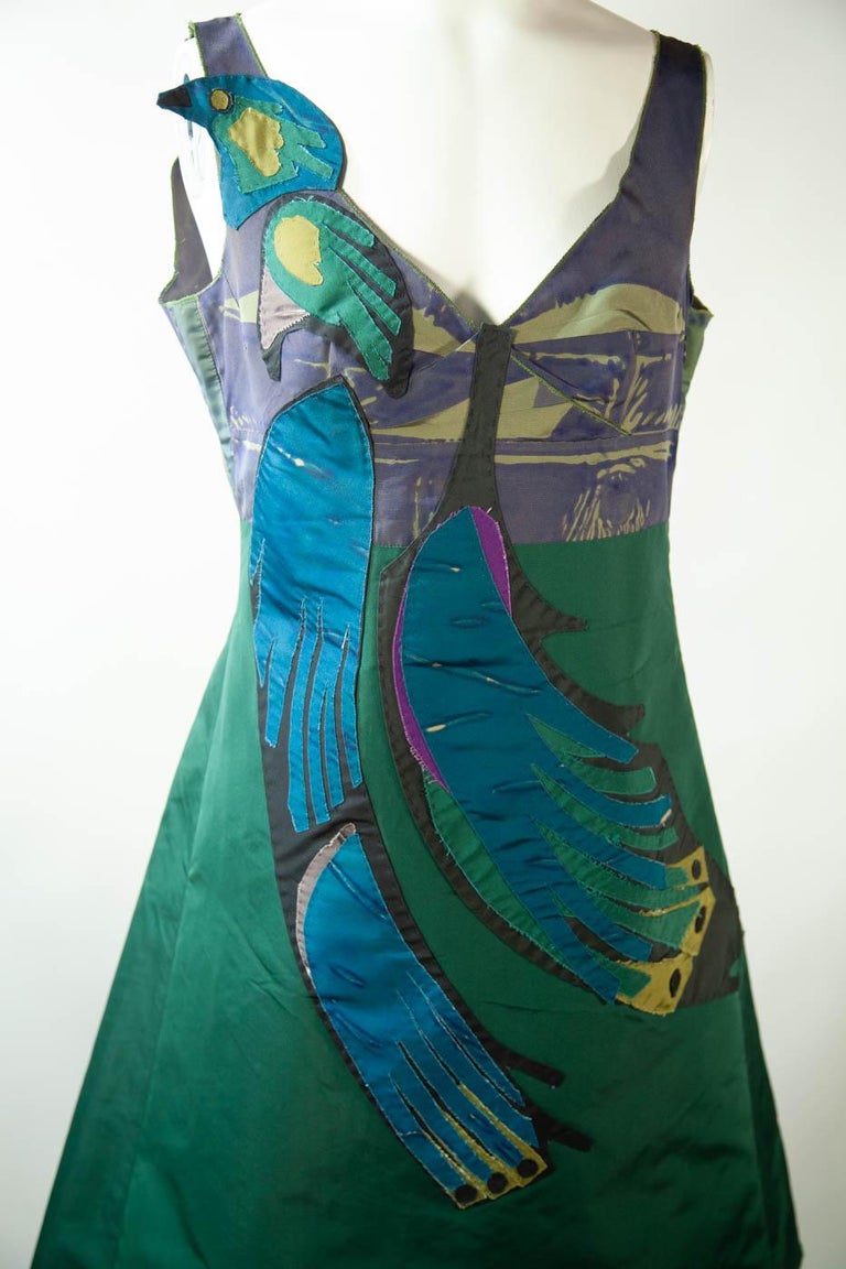 Prada, Silk Peacock Appliqué, Limited Ed. Runway Collection Dress, S/S ...