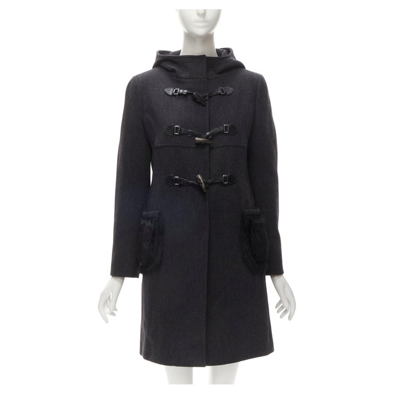 PRADA 2006 dark grey virgin wool faux fur patch pocket toggle coat IT40 ...
