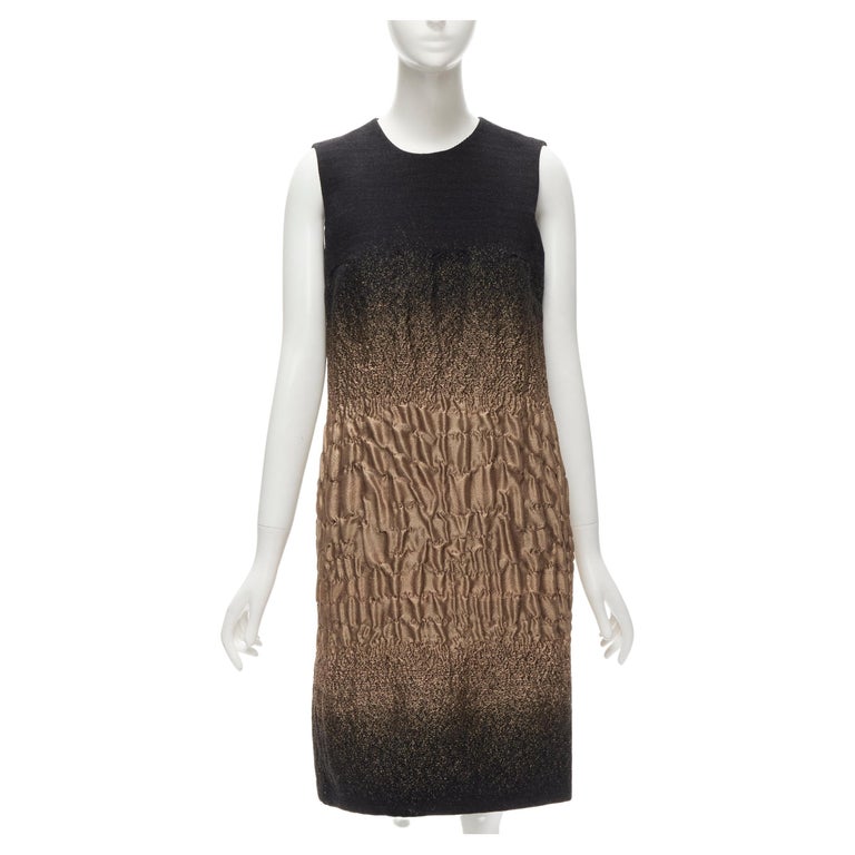 PRADA 2007 Runway wool silk black copper ombre crinkled knee length ...