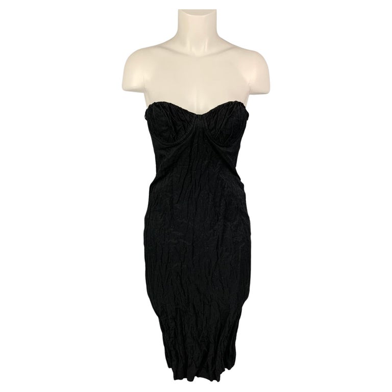 PRADA 2008 Size 6 Black Cotton Blend Wrinkled Halter Cocktail Dress For ...