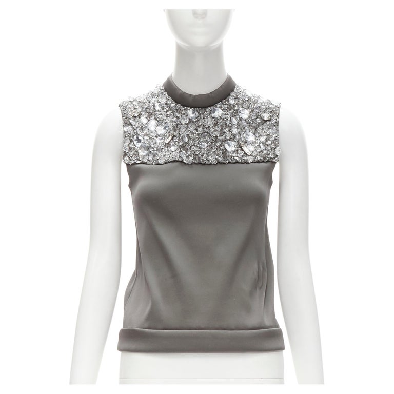 PRADA 2010 Runway crystal jewel chandelier embellished grey vest top ...