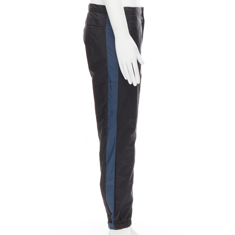 PRADA 2018 black nylon navy blue side trim logo tab magic tape track ...