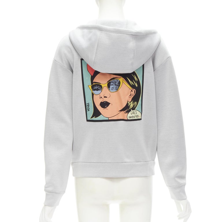 PRADA 2018 Girls Invented comic print grey cotton zip up hoodie S at ...