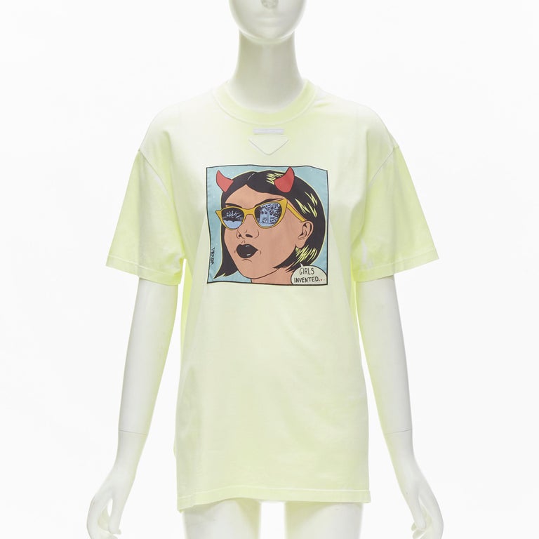 PRADA 2018 Girls Invented Comic Print light yellow dye tshirt at 1stDibs