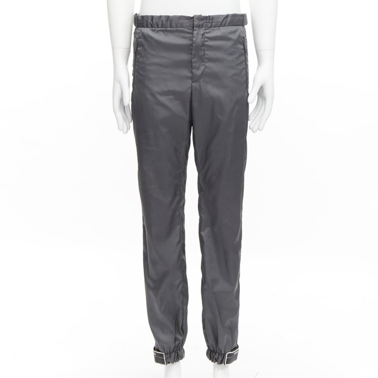 PRADA 2018 logo rubber tab grey gabardine nylon technical jogger pants ...
