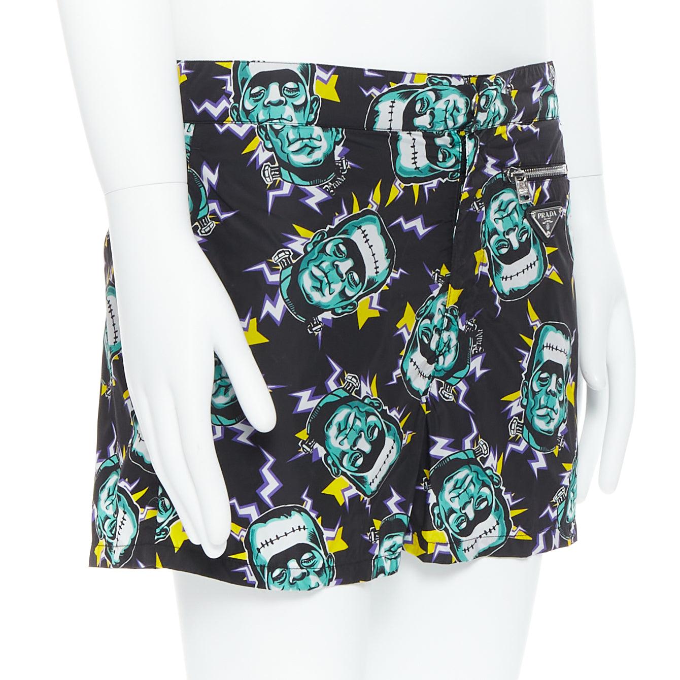 PRADA 2019 Frankenstein print nylon triangle logo swimming shorts IT48 ...
