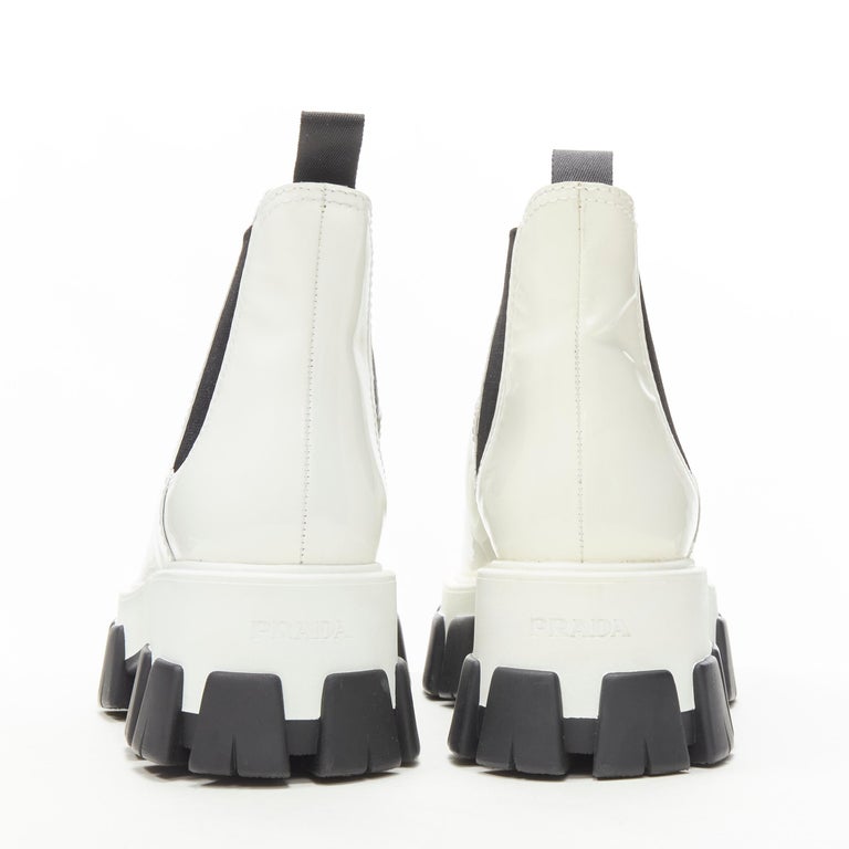 PRADA 2019 Monolith white patent lug sole platform ankle boot EU36 For ...
