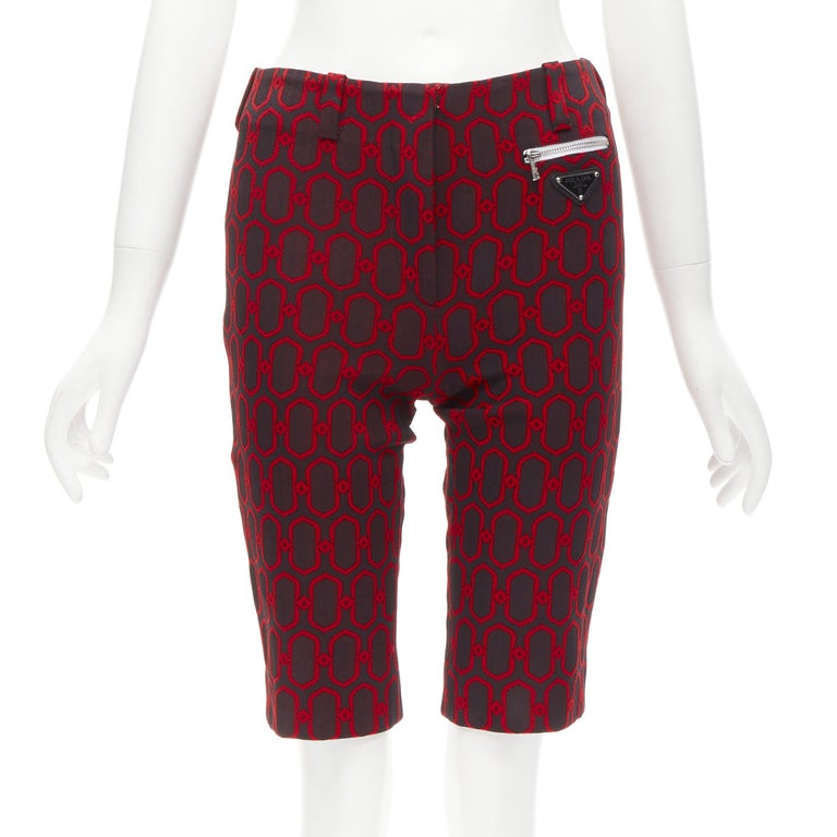 PRADA 2019 Runway Triangle plate black red knit knee length shorts S ...