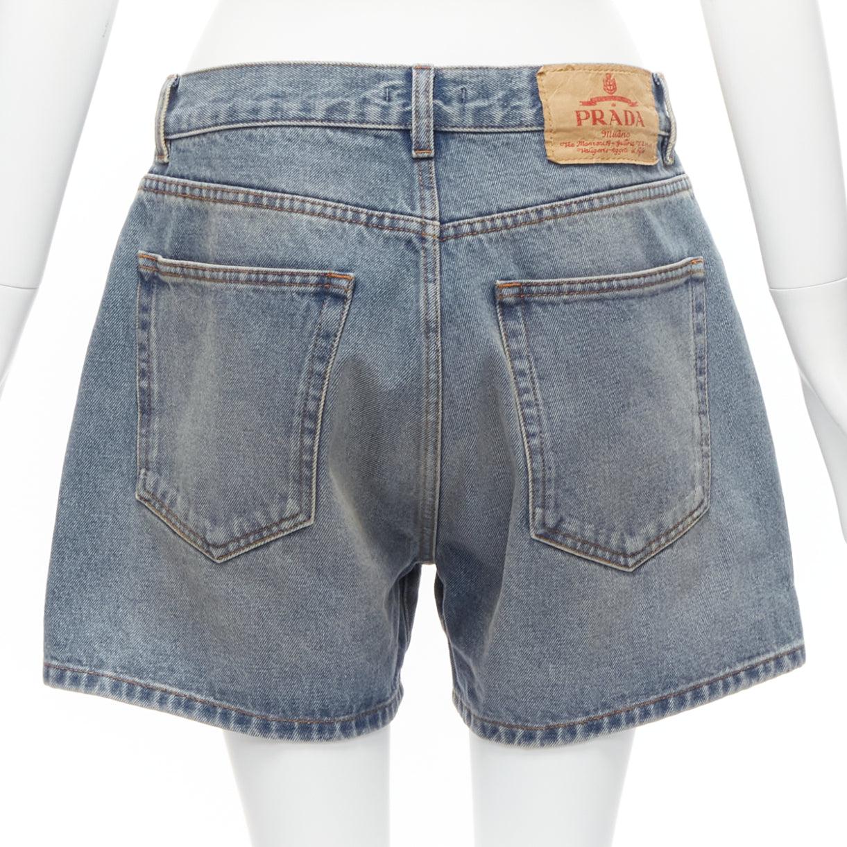 PRADA 2023 Symbole triangle logo blue washed denim high waist wide leg ...
