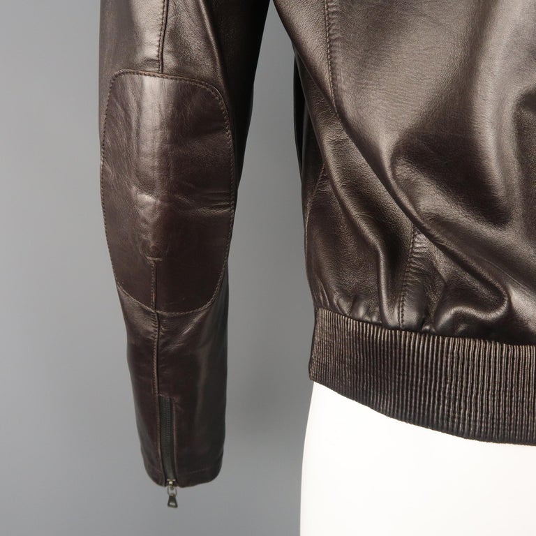 PRADA 38 Brown Leather Snap Collar Motorcycle Biker Jacket at 1stDibs