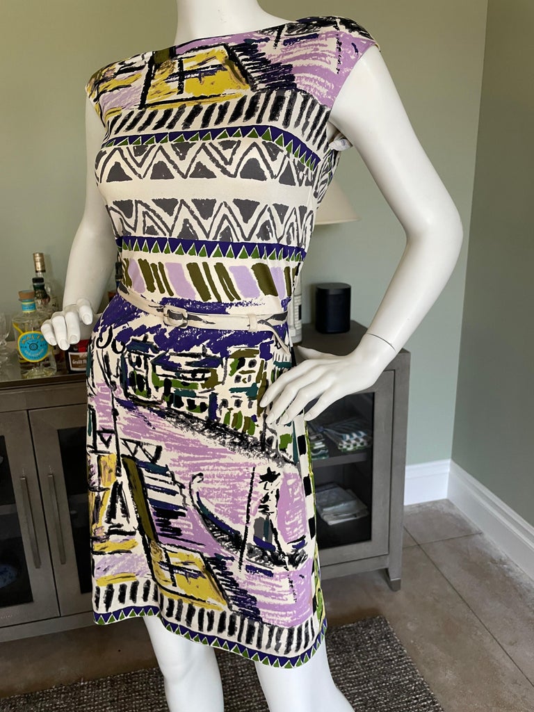 Prada Archive Print Venice Postcard Jersey Dress with Belt For Sale at ...