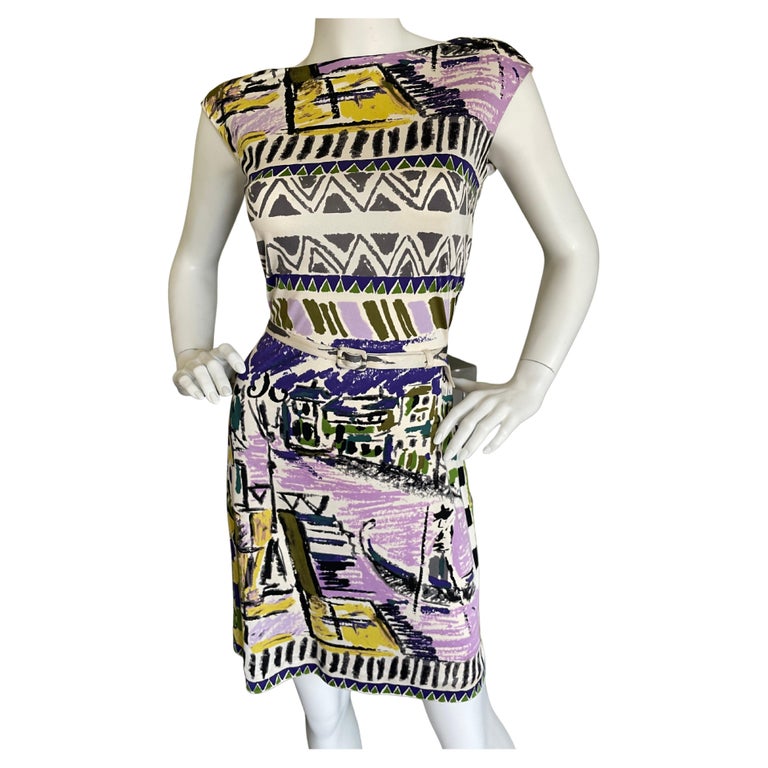 Prada Archive Print Venice Postcard Jersey Dress with Belt For Sale at ...