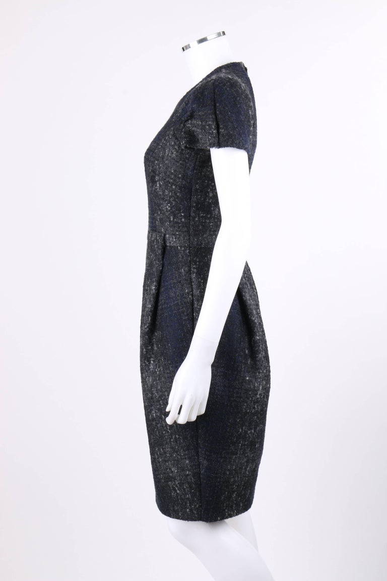 PRADA A/W 2009 Navy Blue and Gray Plaid Boucle Wool Pleated Shift ...