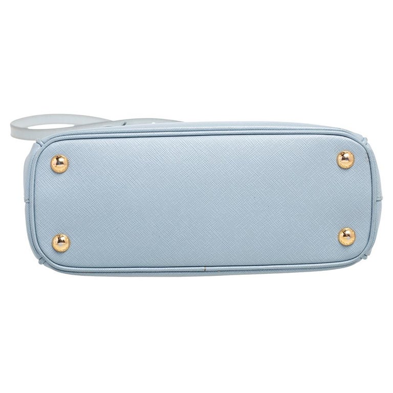 Prada Baby Blue Saffiano Lux Leather Small Galleria Double Zip Tote at ...