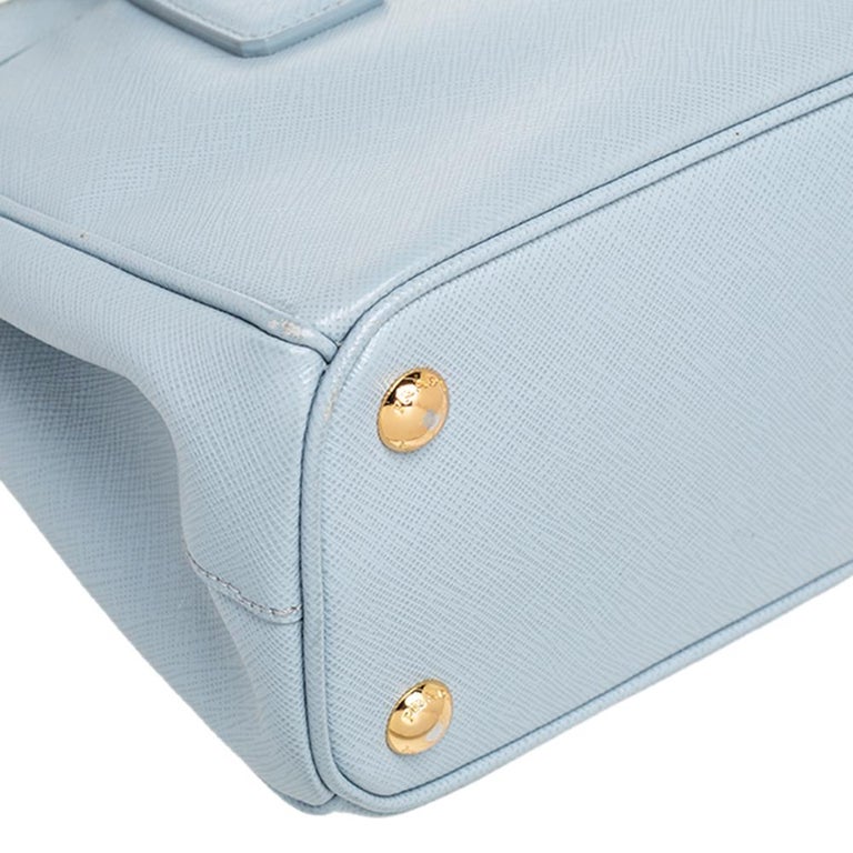 Prada Baby Blue Saffiano Lux Leather Small Galleria Double Zip Tote at ...