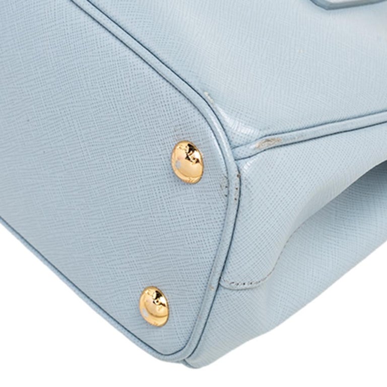 Prada Baby Blue Saffiano Lux Leather Small Galleria Double Zip Tote at ...