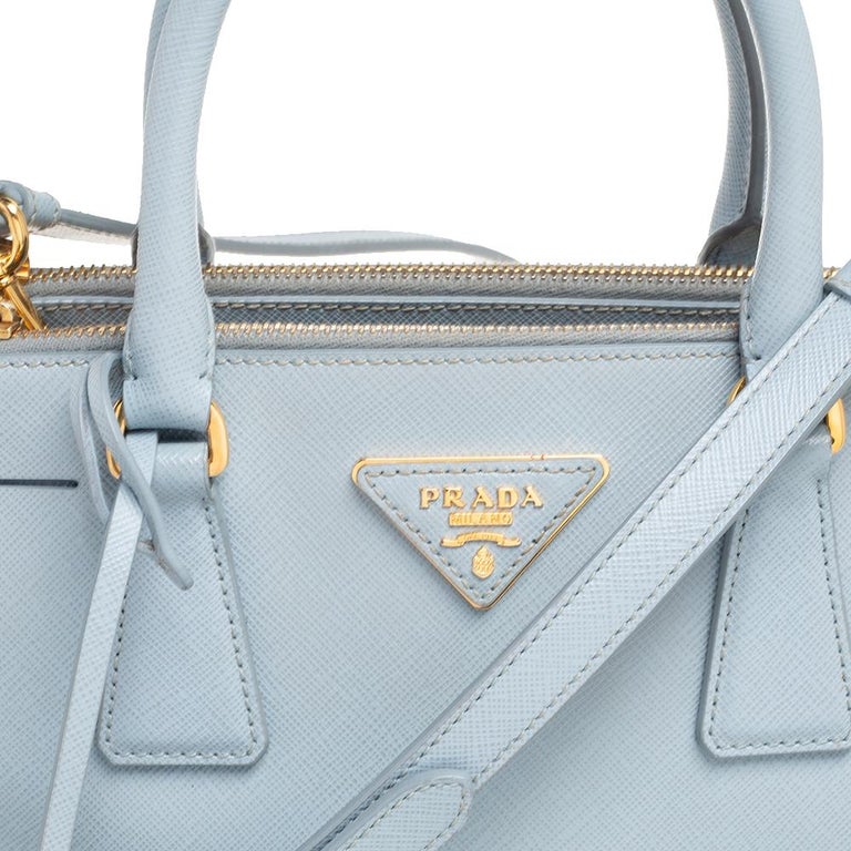 Prada Baby Blue Saffiano Lux Leather Small Galleria Double Zip Tote at ...