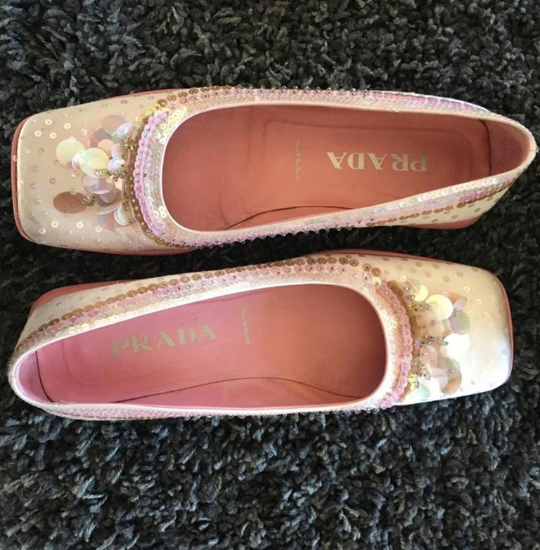 PRADA Baby pink embroidered Paillettes and pearls ballerina FW1999 For ...