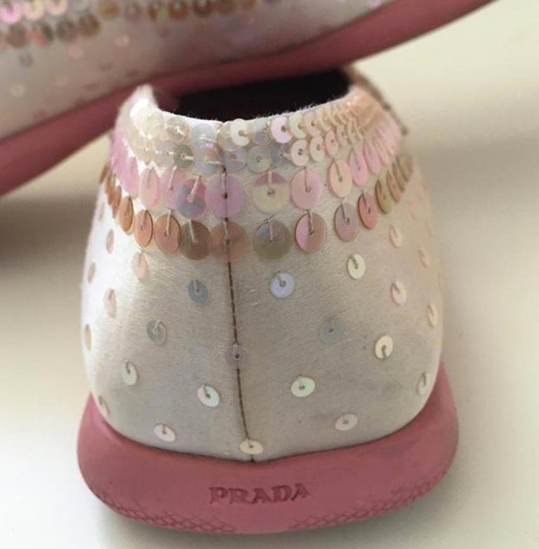 PRADA Baby pink embroidered Paillettes and pearls ballerina FW1999 For ...