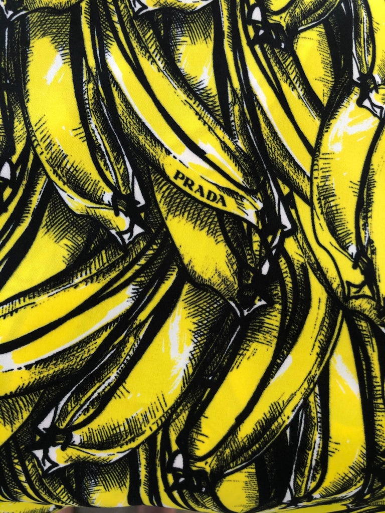 Prada Banana and Dahlia Print Dress with Pleated Accents A/W 2018 For ...