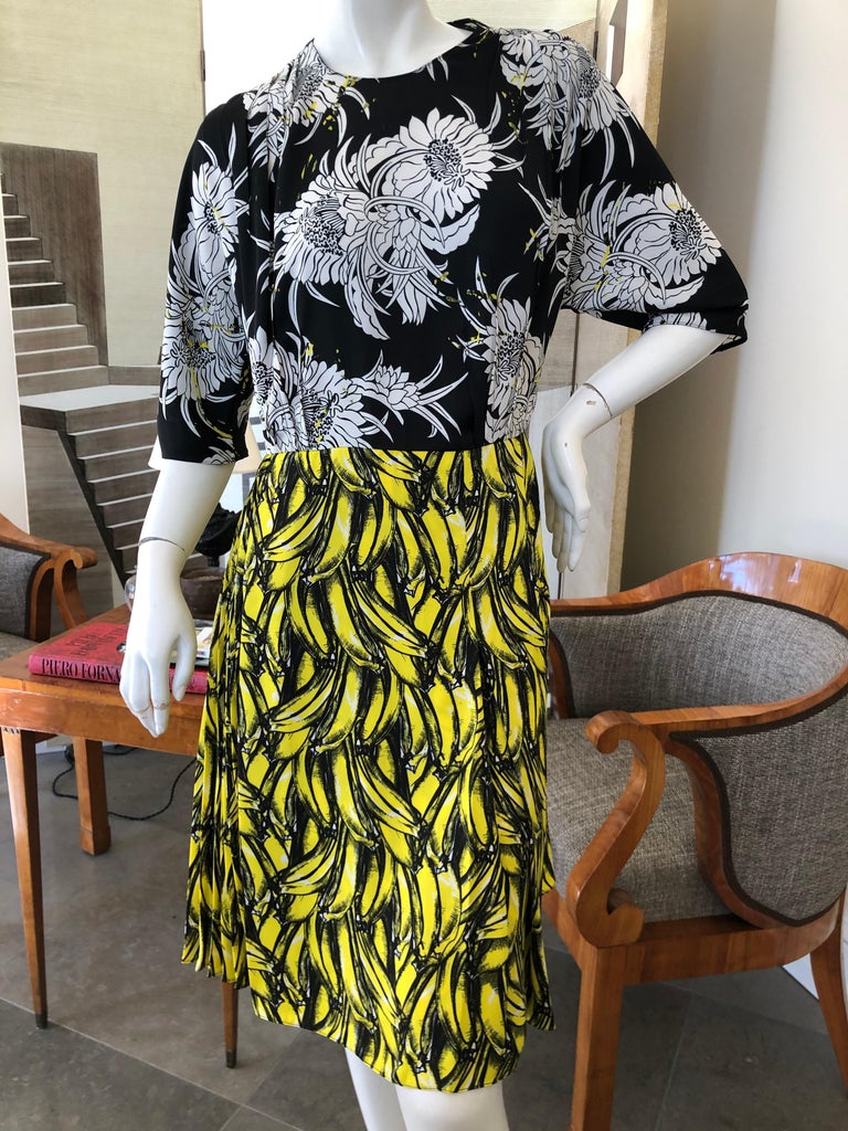 Prada Banana and Dahlia Print Dress with Pleated Accents A/W 2018 For ...
