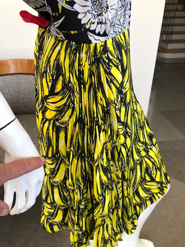 Prada Banana and Dahlia Print Dress with Pleated Accents A/W 2018 For ...