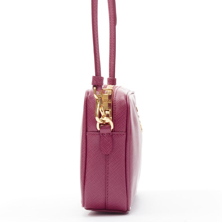 PRADA Bandoliera Bruyere pink saffiano leather gold logo crossbody ...