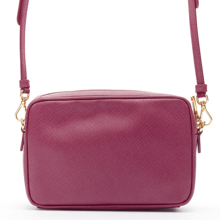 PRADA Bandoliera Bruyere pink saffiano leather gold logo crossbody ...