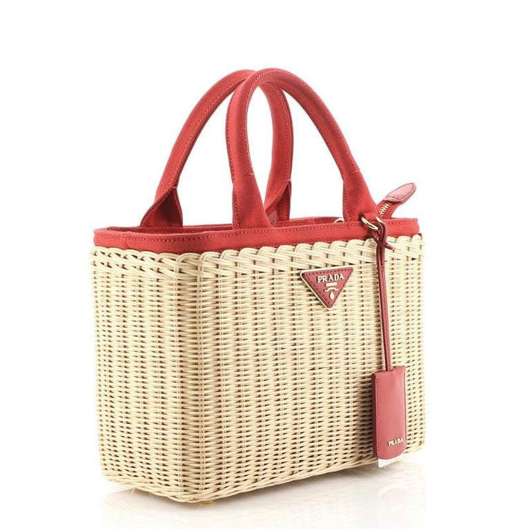Prada Basket Bag Wicker with Canapa Small at 1stDibs