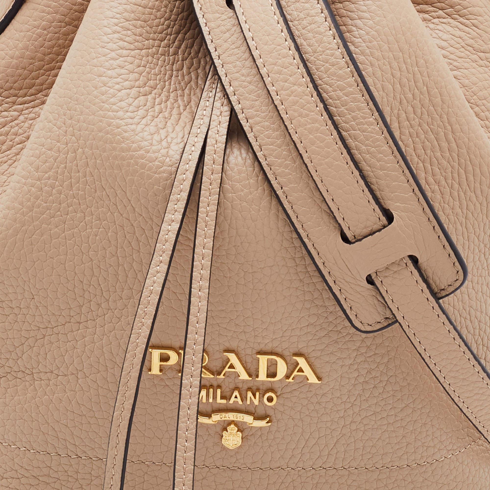 Prada Beige Leather Drawstring Bucket Bag For Sale at 1stDibs