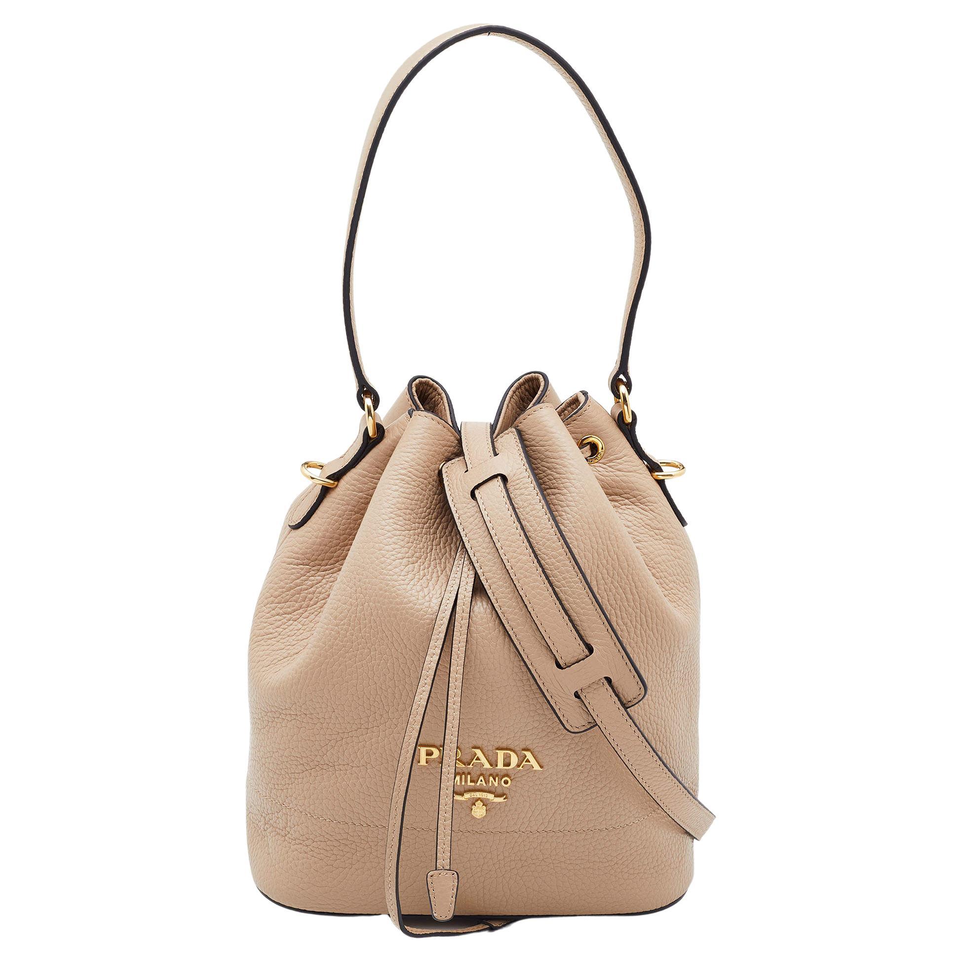 Prada Beige Leather Drawstring Bucket Bag For Sale at 1stDibs