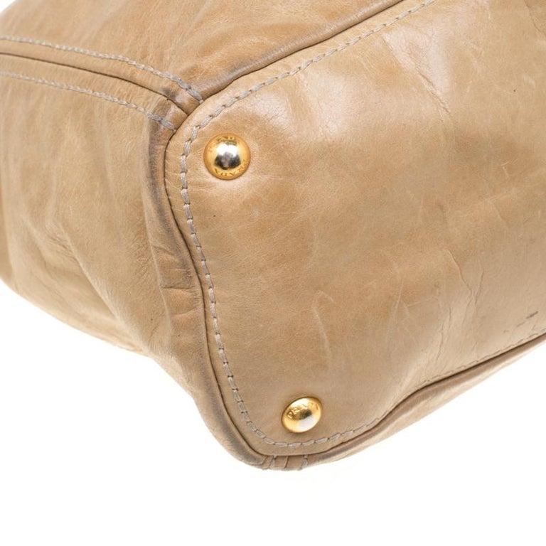 Prada Beige Leather Top Handle Bag For Sale at 1stDibs