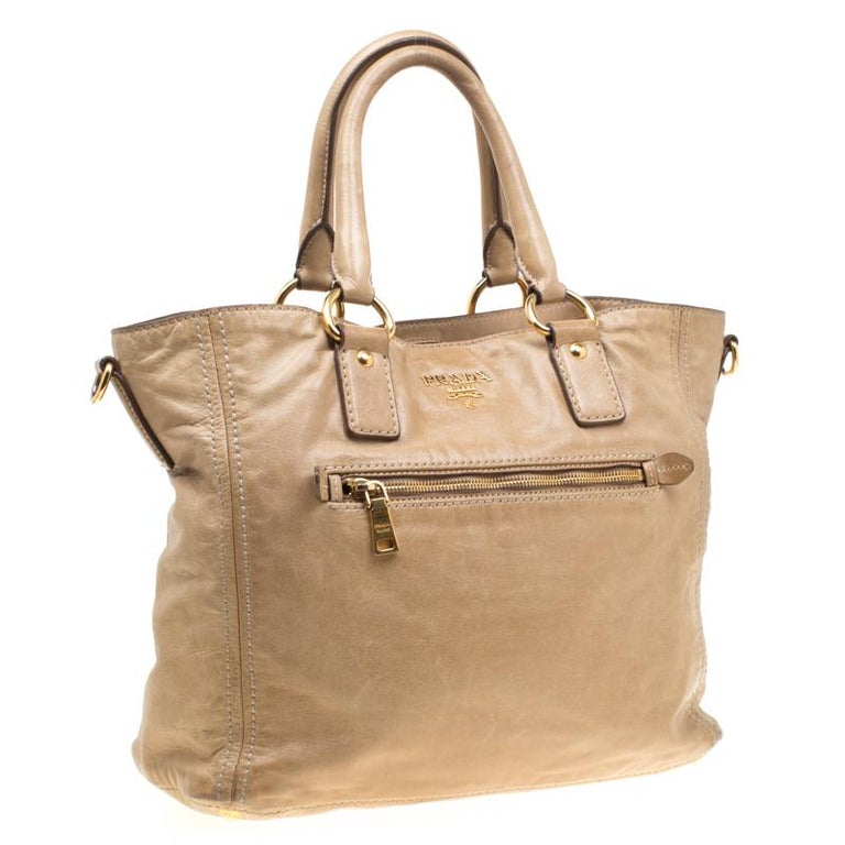 Prada Beige Leather Top Handle Bag For Sale at 1stDibs