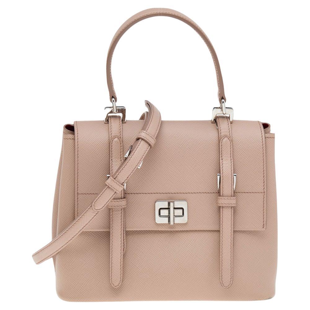 Prada Beige Leather Top Handle Bag For Sale at 1stDibs