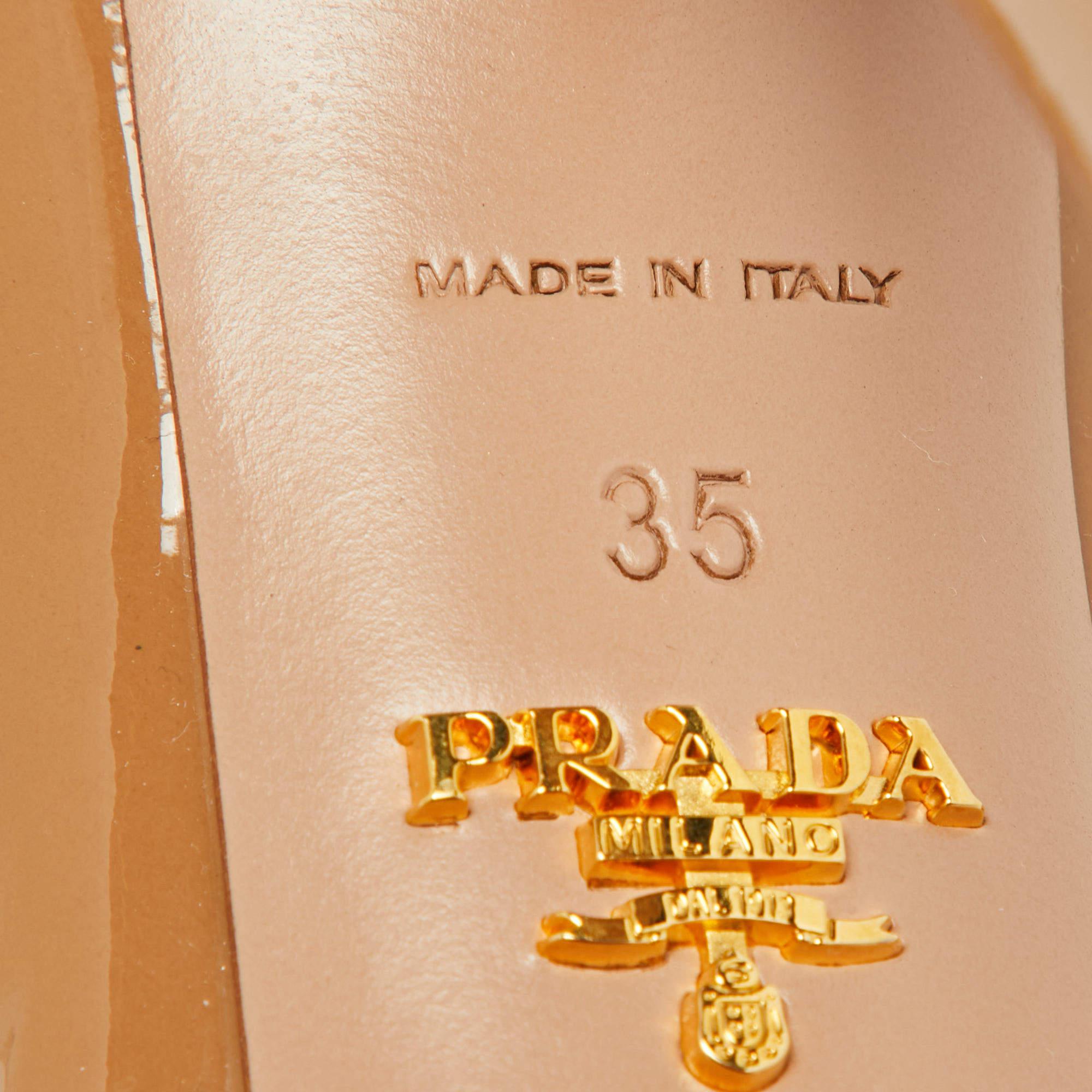 Prada Beige Patent Leather Platform Pumps Size 35 For Sale at 1stDibs
