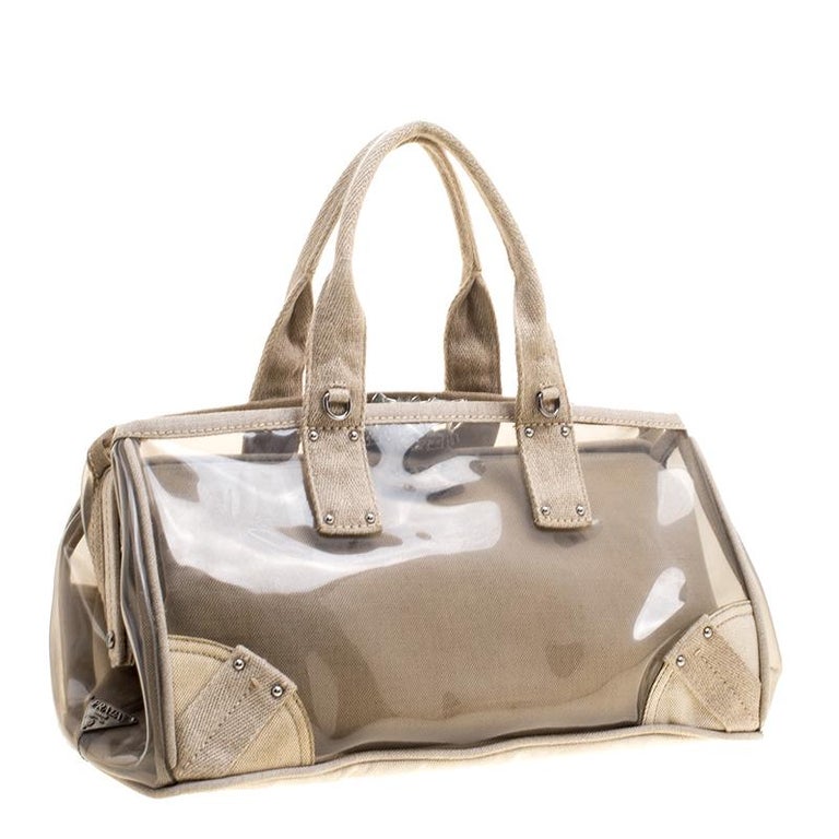 Prada Beige PVC and Canvas Plex Mistolino Frame Satchel For Sale at 1stDibs