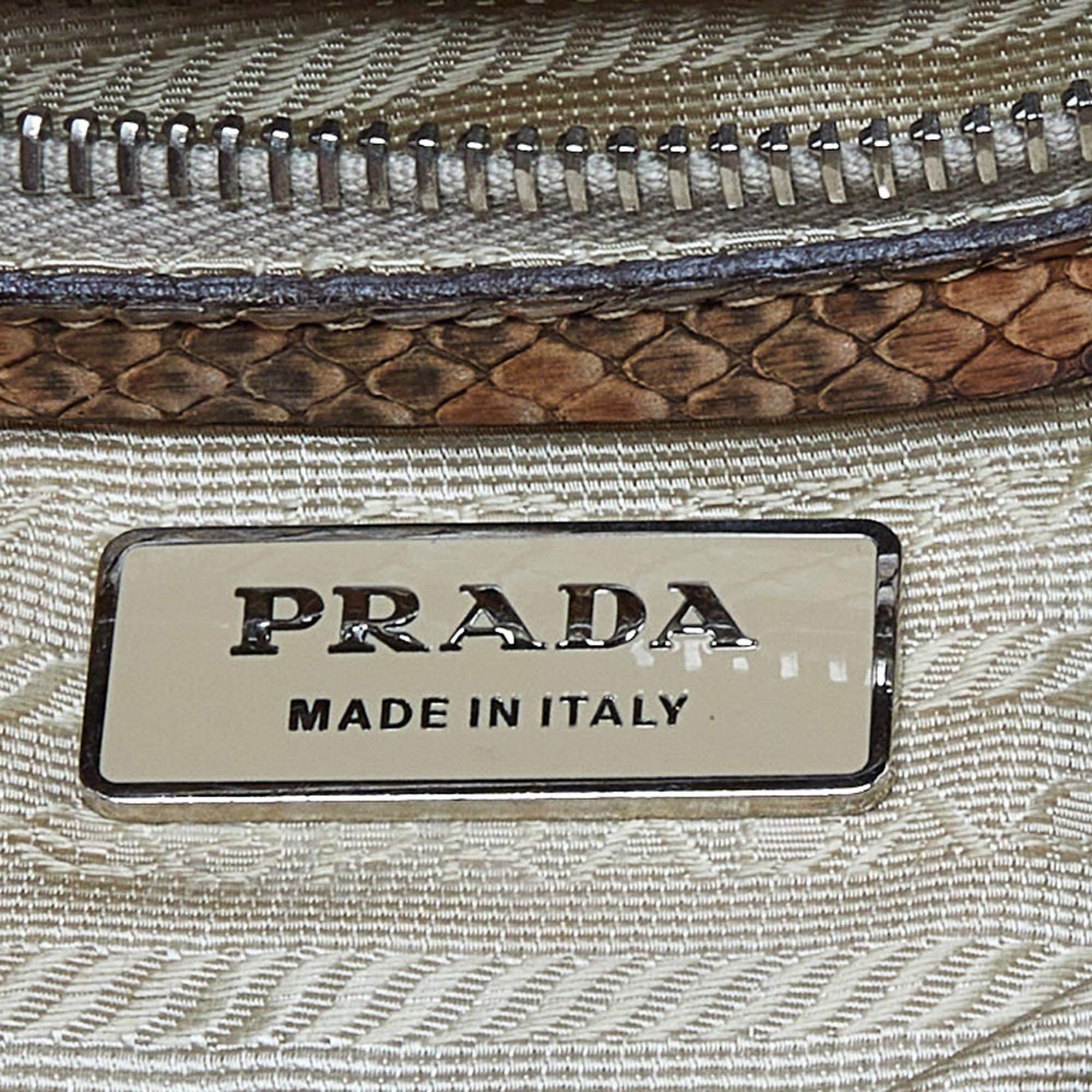 Prada Beige Python and Nylon Buckle Flap Satchel For Sale at 1stDibs