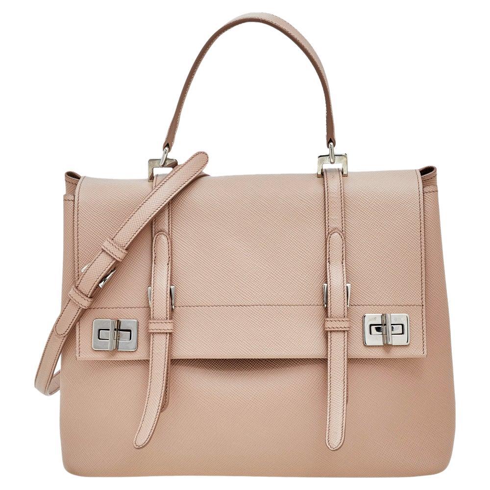 Prada Beige Leather Top Handle Bag For Sale at 1stDibs