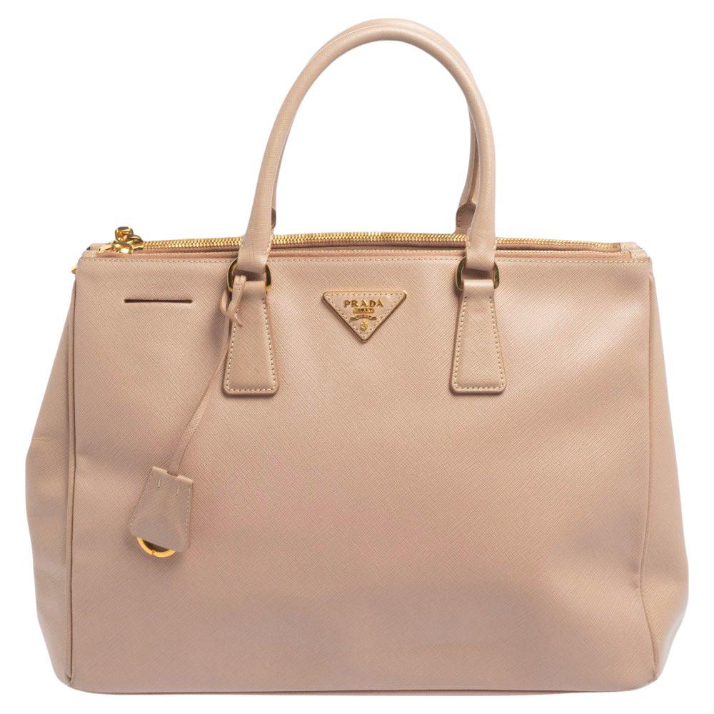 Prada Beige Saffiano Soft Leather Tote For Sale at 1stDibs