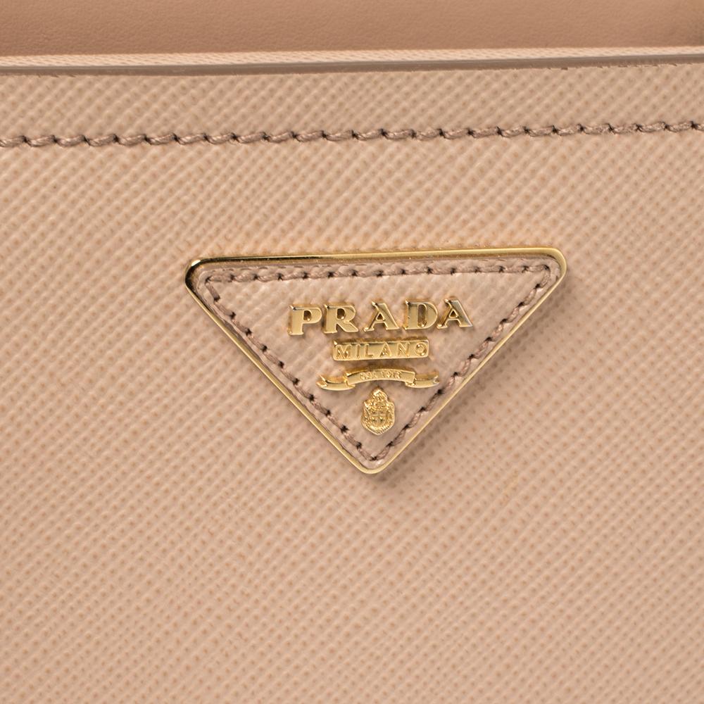 Prada Beige Saffiano Lux Leather Micro Matinée Top Handle Bag at ...
