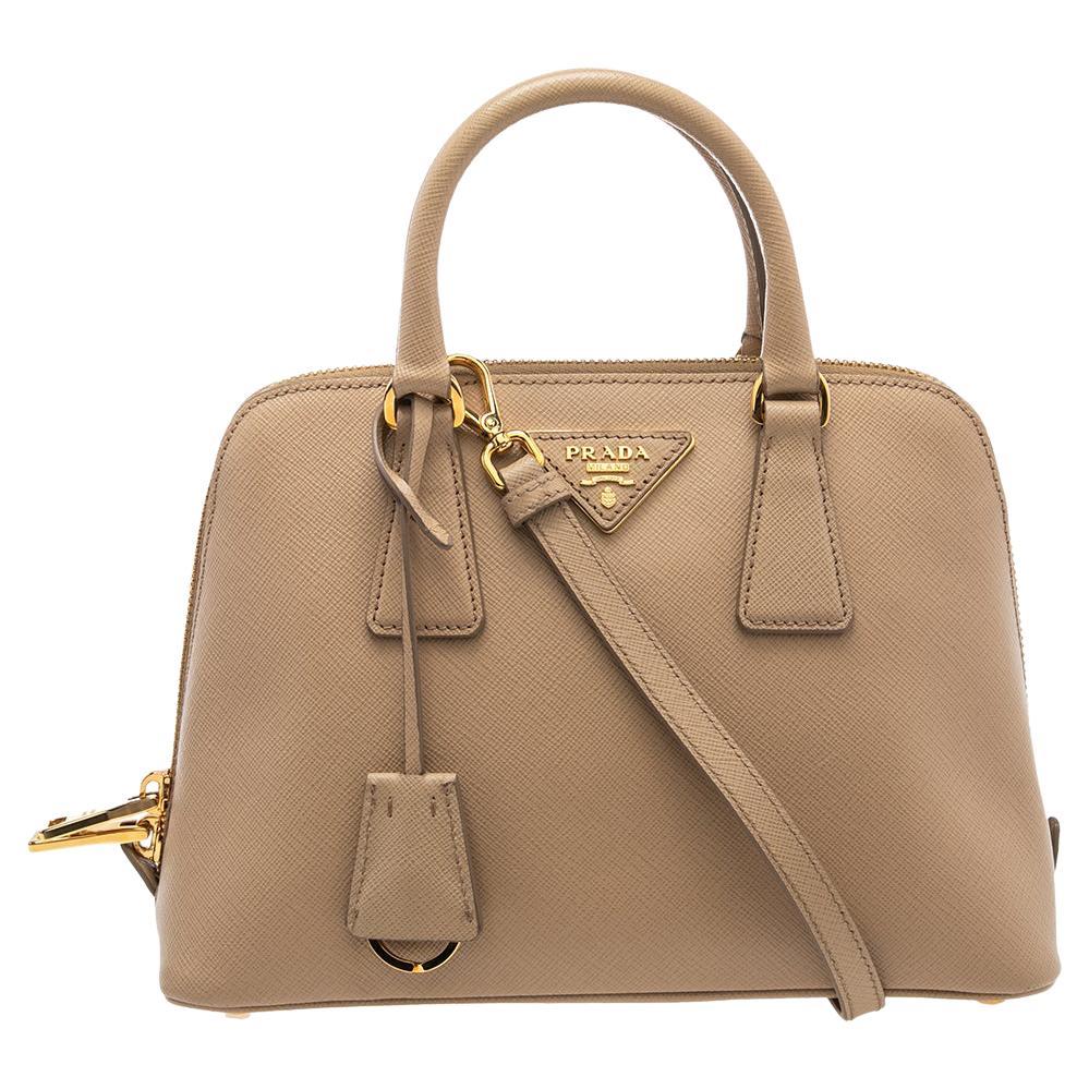Prada Beige Saffiano Lux Leather Small Promenade Satchel at 1stDibs