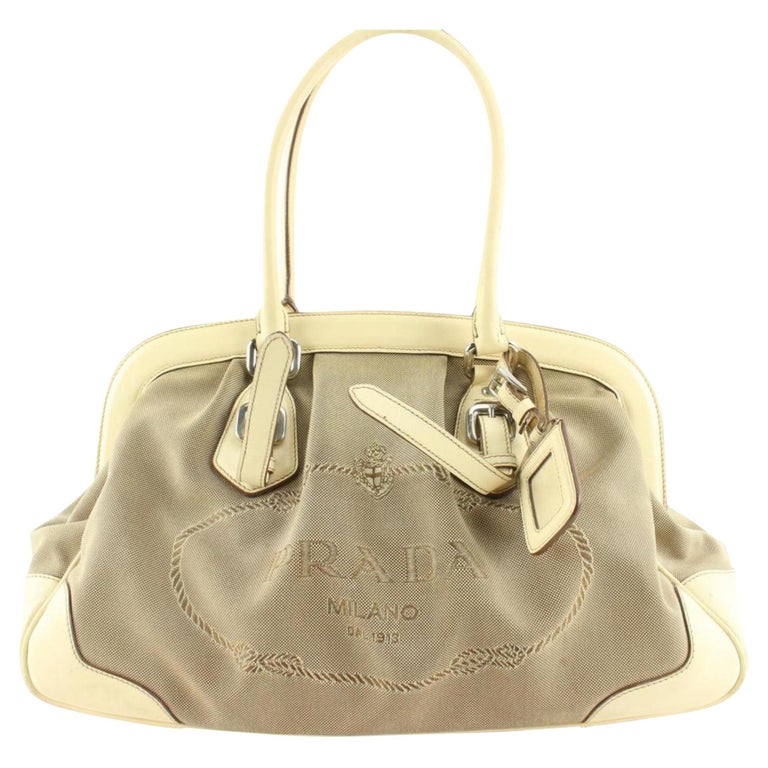 Prada Beige x Ivory Canapa Frame Bowler 1223p49 at 1stDibs