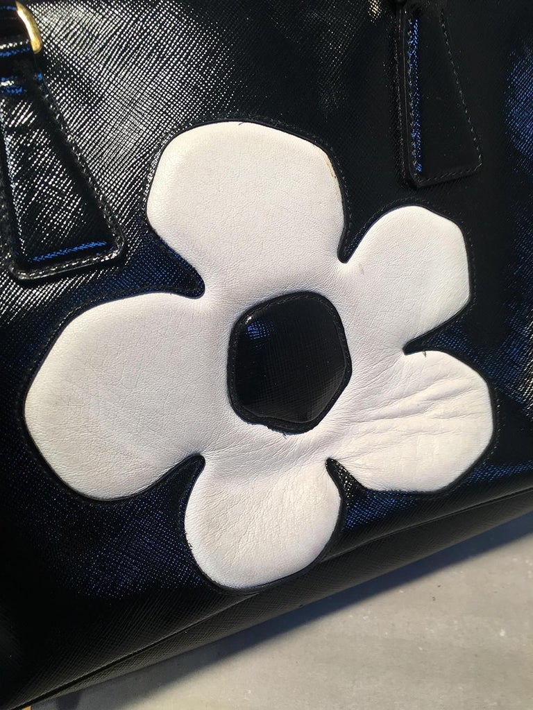 Prada Black and White Patent Saffiano Galleria Flower Bag at 1stDibs ...