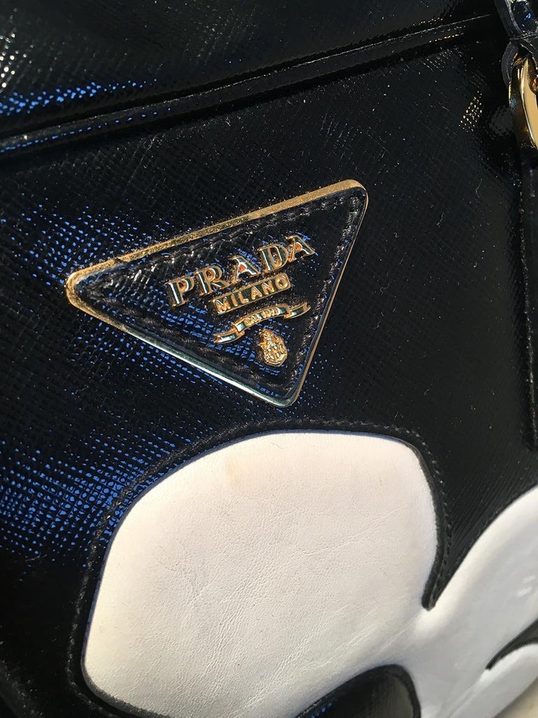 Prada Black and White Patent Saffiano Galleria Flower Bag at 1stDibs ...