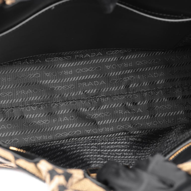 PRADA Black and Beige Embroidered Fabric Small Symbole For Sale at 1stDibs