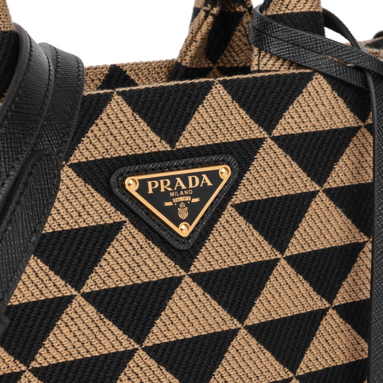 PRADA Black and Beige Embroidered Fabric Small Symbole For Sale at 1stDibs